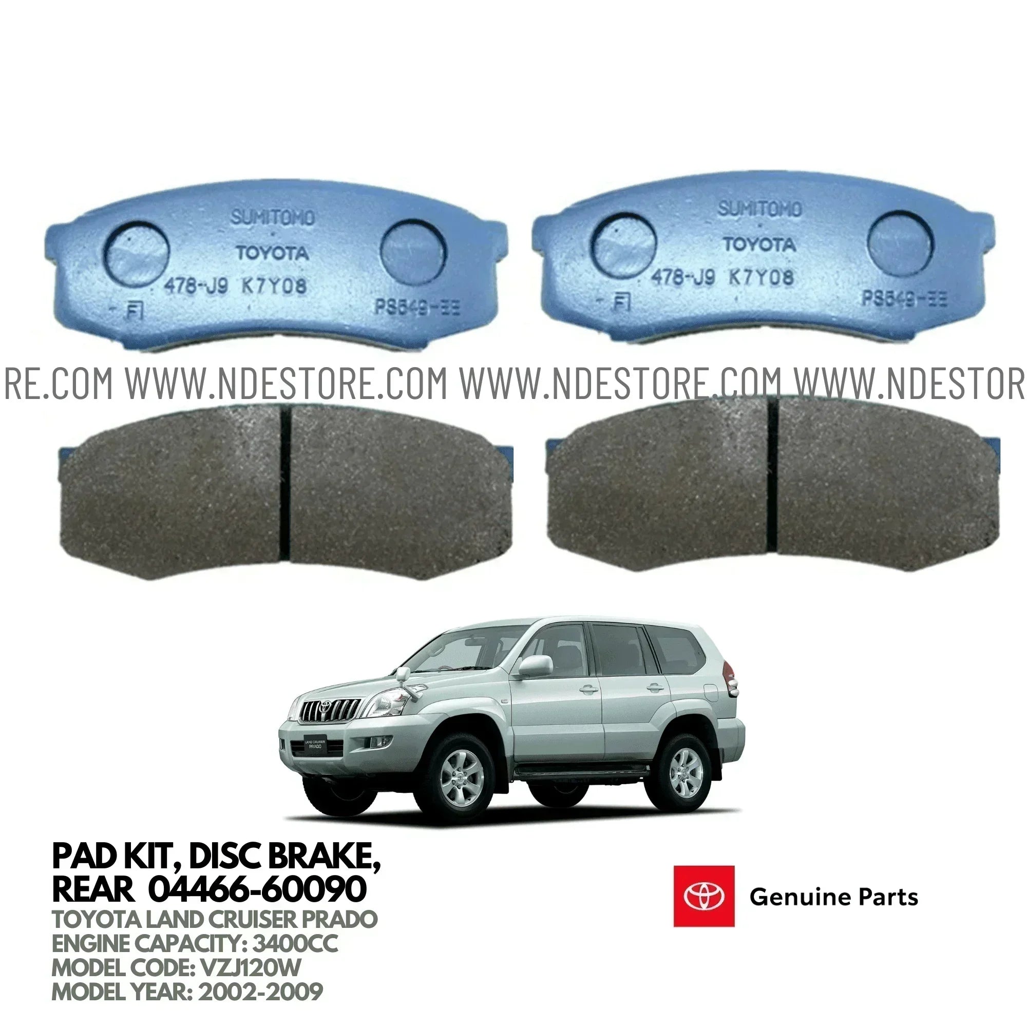 BRAKE DISC PAD REAR FOR TOYOTA LAND CRUISER PRADO 3400CC (2002-2009 ...
