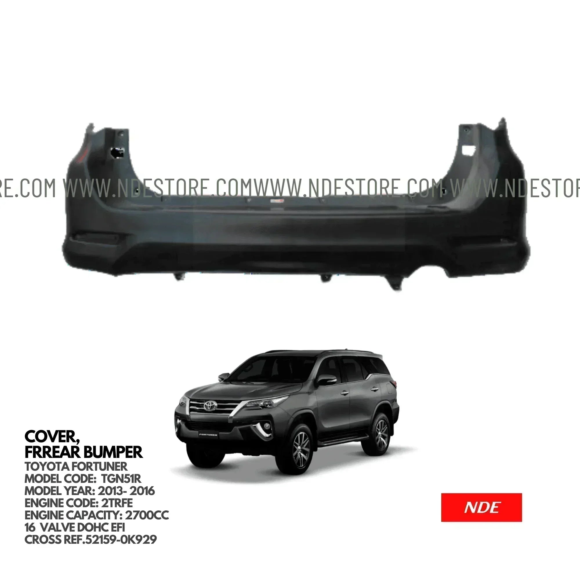 COVER REAR BUMPER FOR TOYOTA FORTUNER (2013-2016) - ndestore.com