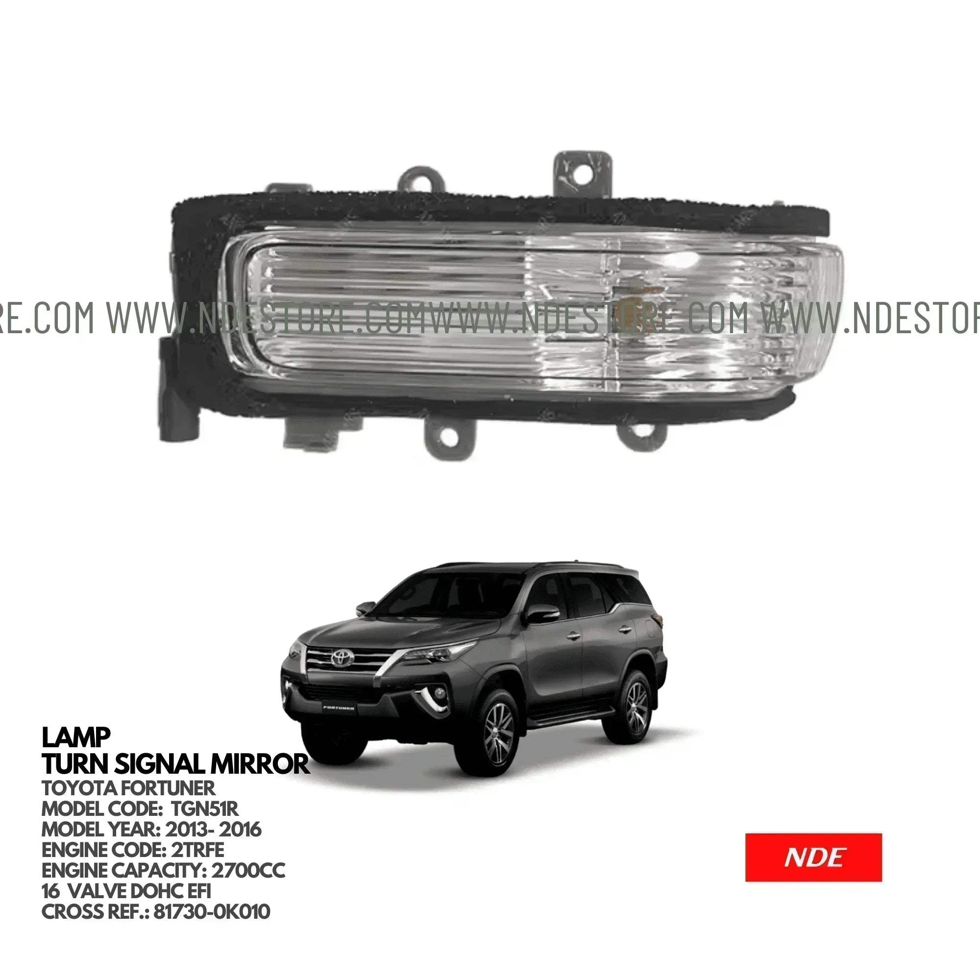 LAMP ASSY, SIDE TURN SIGNAL FOR TOYOTA FORTUNER – NDE STORE